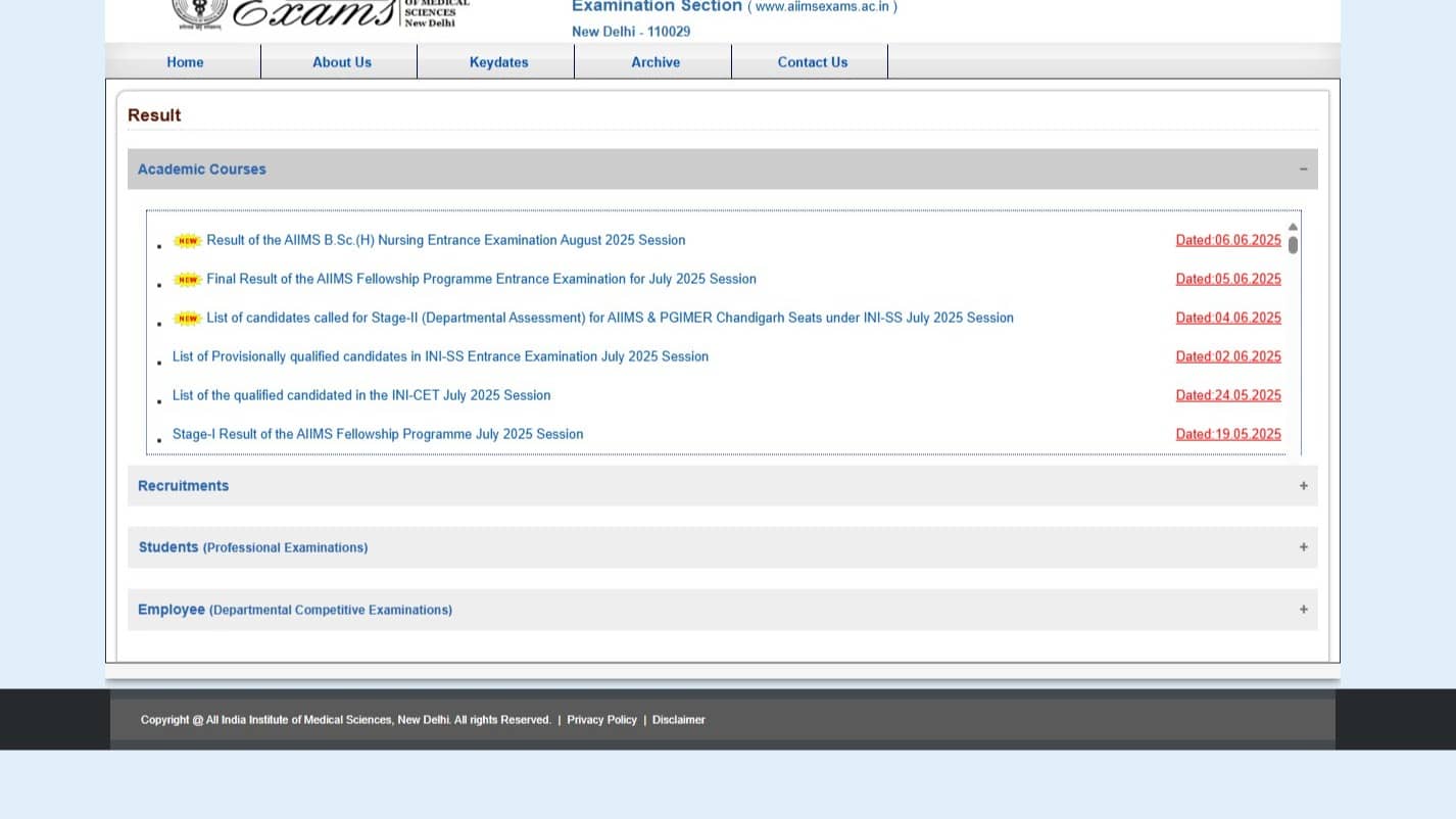 AIIMS BSc. Nursing Result 2025 Session Declared at aiimsexams.ac.in ...