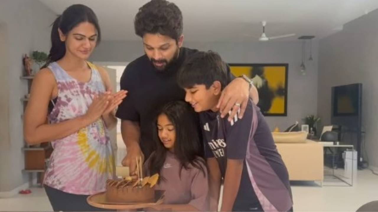 Allu Arjun Celebrates 43rd Birthday With Wife Sneha And Kids, Cuts Cake ... Allu Arjun Celebrates 43rd Birthday With Wife Sneha And Kids, Cuts Cake ...