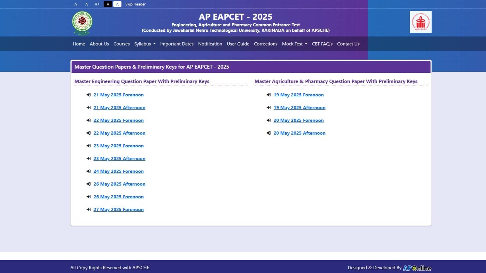 AP EAMCET Answer Key 2025 for Engineering OUT at cets.apsche.ap.gov.in ...