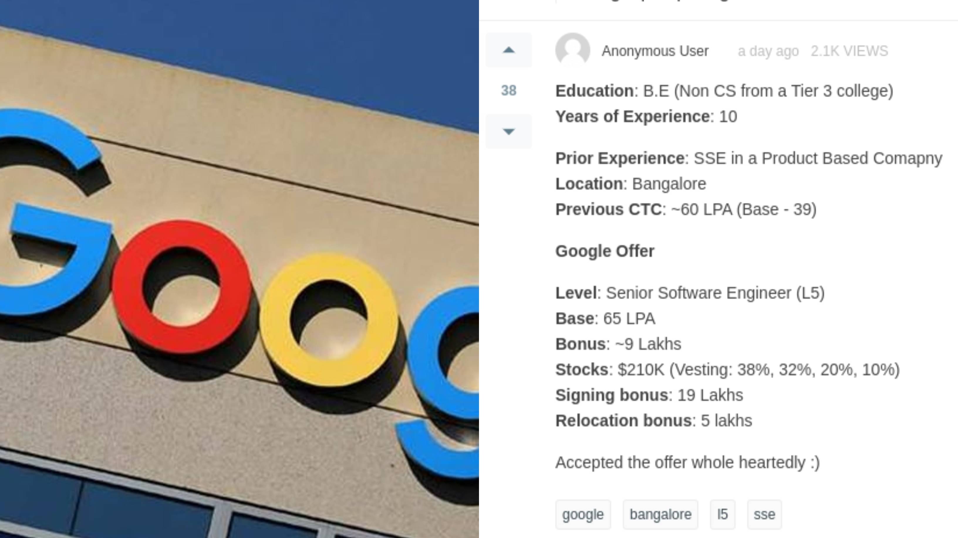 Bengaluru Techie's 65 LPA Google Package Trending, Netizens Giving Mixed Reactions | Republic World