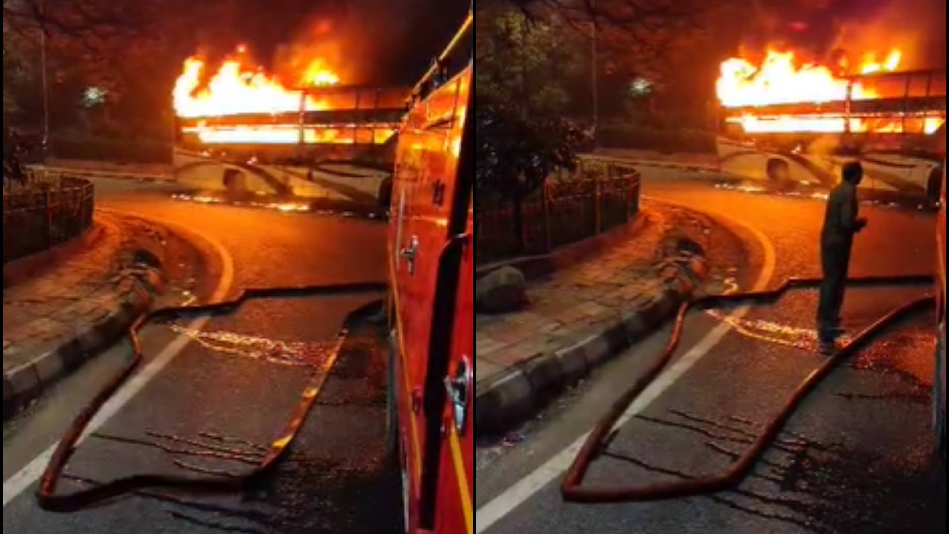 Breaking: Bus Fire in Dhaula Kuan Area, Delhi; Firefighters on Scene ...