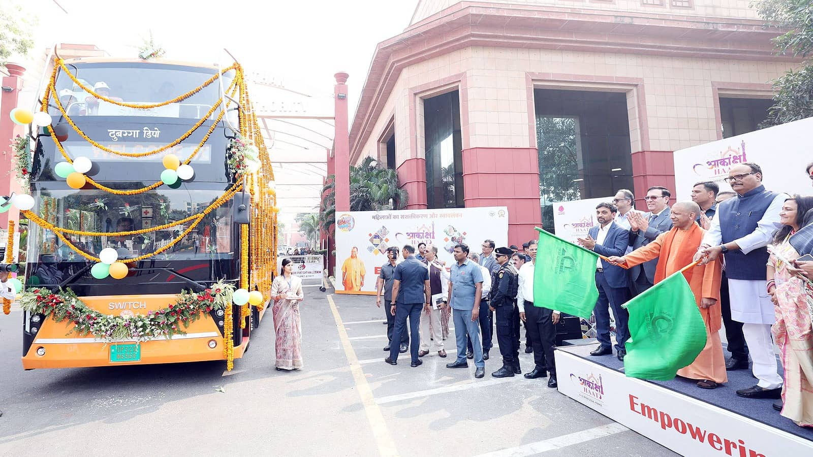 CM Yogi Launches UP's First Double-Decker Electric Bus in Lucknow ...