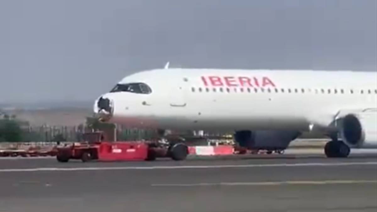 VIDEO | Iberia Airbus A321XLR Aircraft Nose Section Damaged After Bird ...