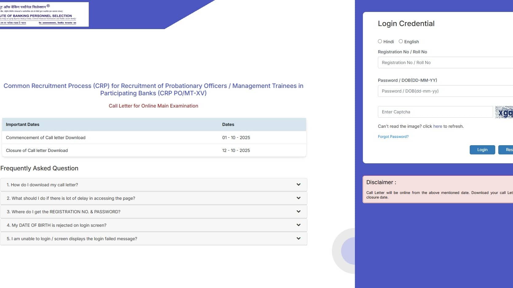 IBPS PO Mains Admit Card 2025 Released at ibps.in, Direct Link to Check ...