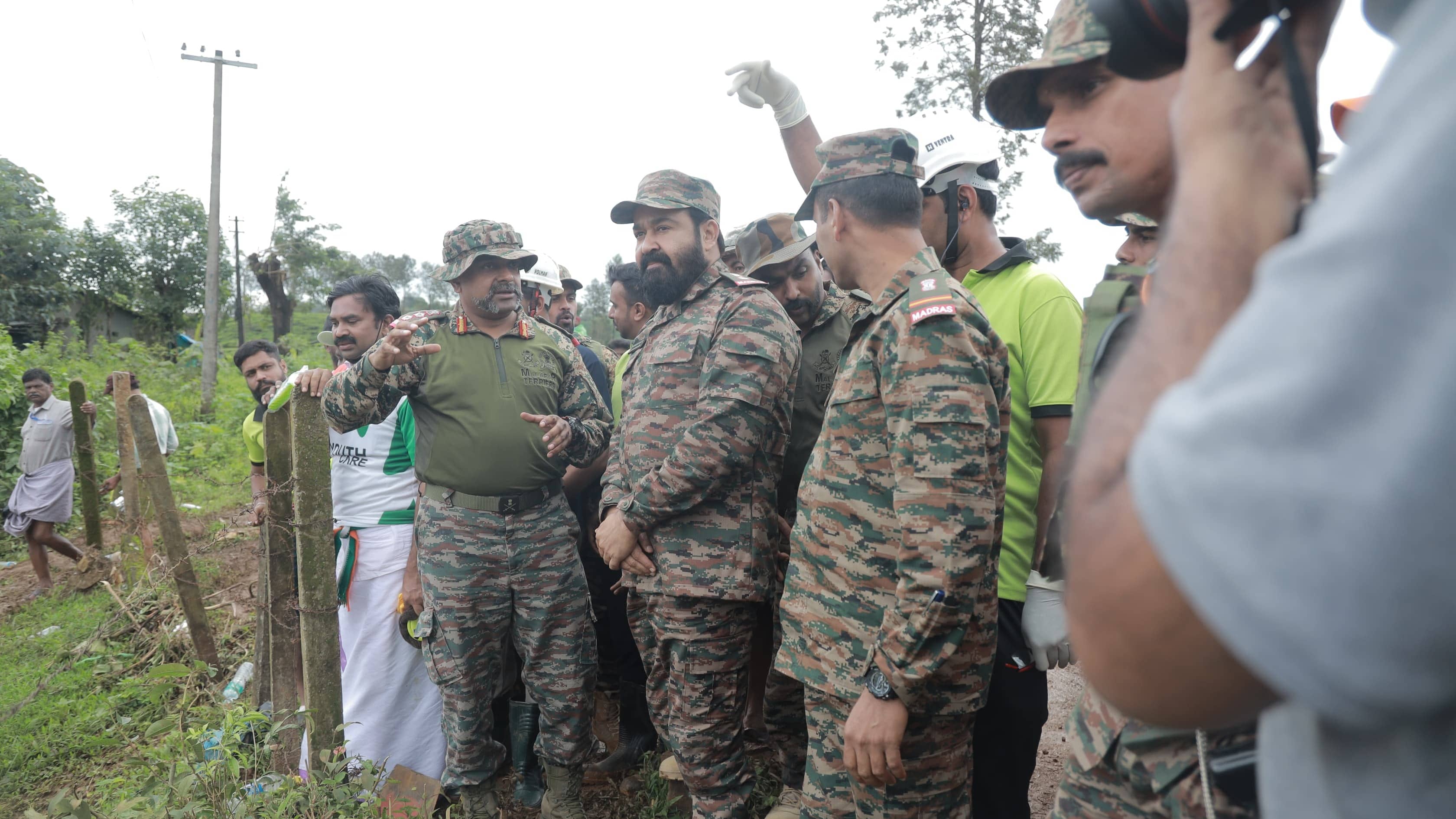 Mohanlal Visits Landslide-Hit Wayanad In Army Uniform, Pledges ₹3 Crore ...
