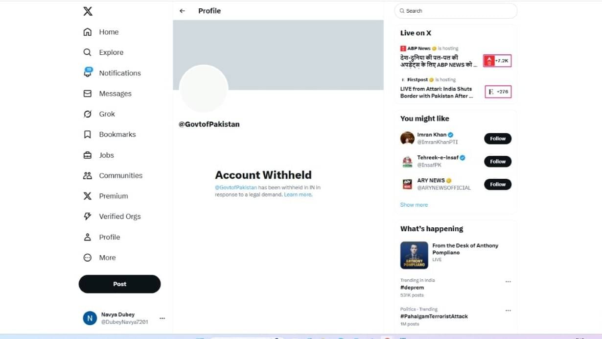 Pakistan Government's X and Facebook Handle Withheld in India ...