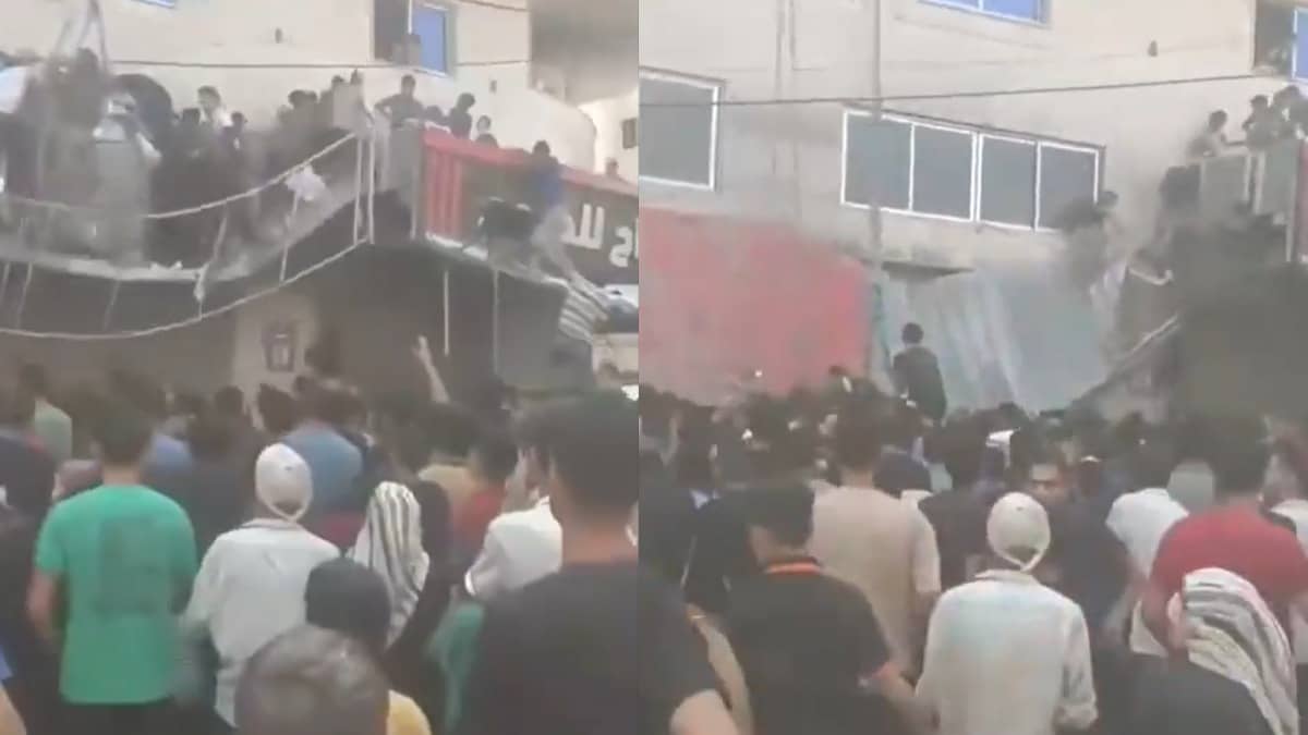 Moment Roof Collapses in Gaza on Hungry Crowd as Airdropped Aid Box ...