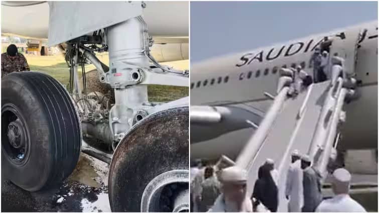 Saudia Airlines Passengers Evacuated In Peshawar Using Inflatable Slide ...