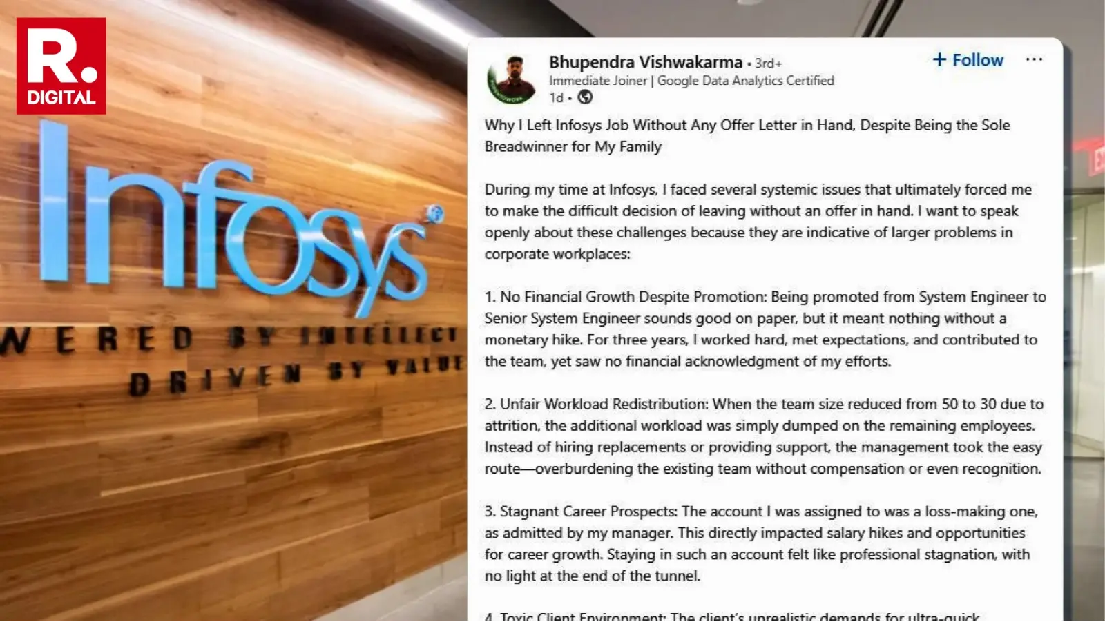 Amid 90-Hour Work Debate, Infosys Employee Quits Citing 'Toxic' Culture, Alleges Language Bias ...