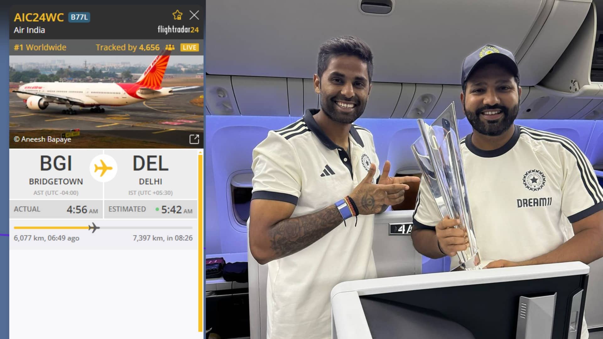 FlightRadar24 Data Shows Team India's Flight AIC24WC The Most Tracked ...