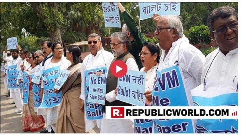 No To Evms Yes To Paper Ballots Trinamool Mps Stage Protest Outside