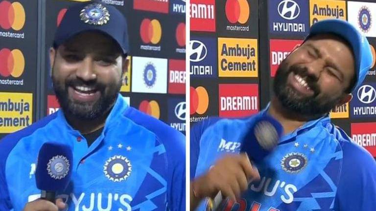 Rohit Sharma can't control laughter after sarcastic remark on ...