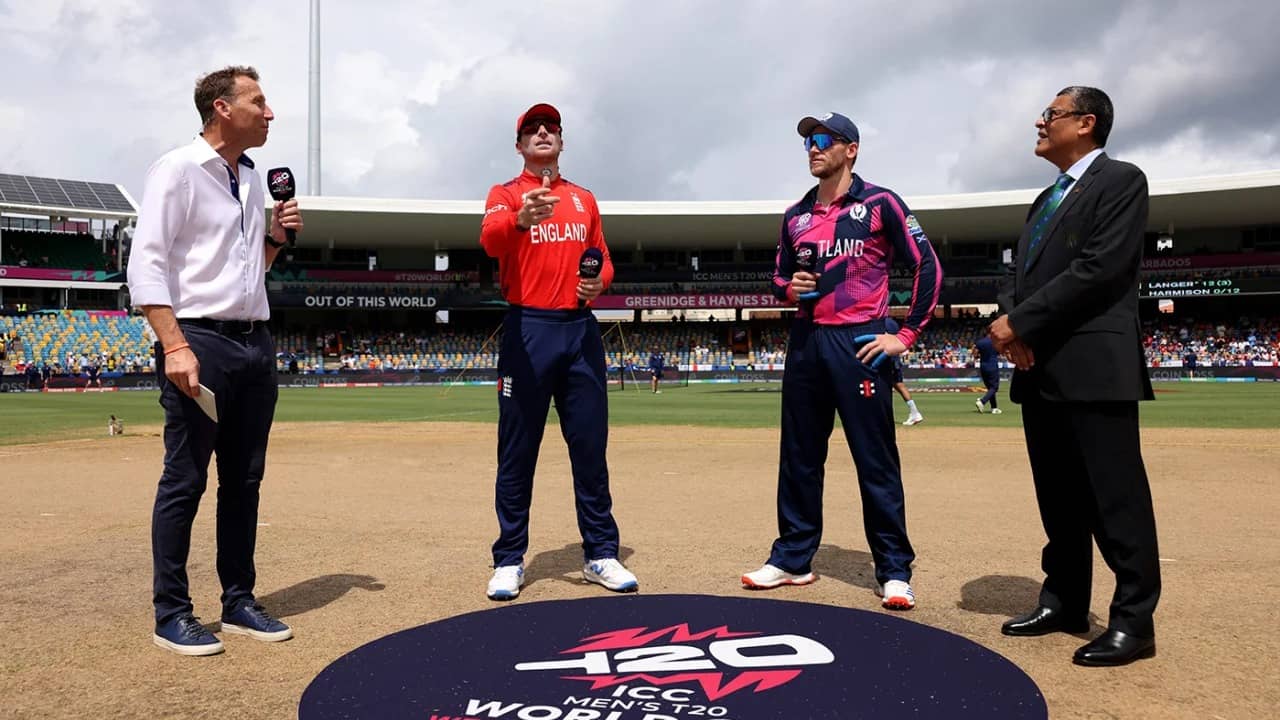 Rain halts Scotland's progress against England in T20 World Cup match ...
