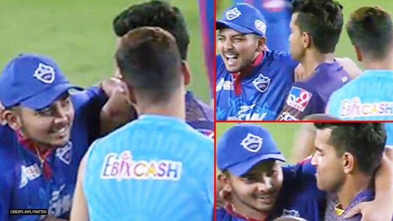 Shivam Mavi jokingly grabs Prithvi Shaw by his neck after being hit for ...