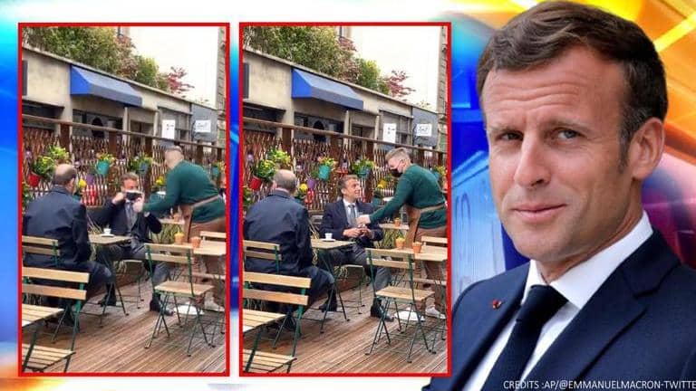 French President Emmanuel Macron enjoys coffee with PM Castex at Paris ...