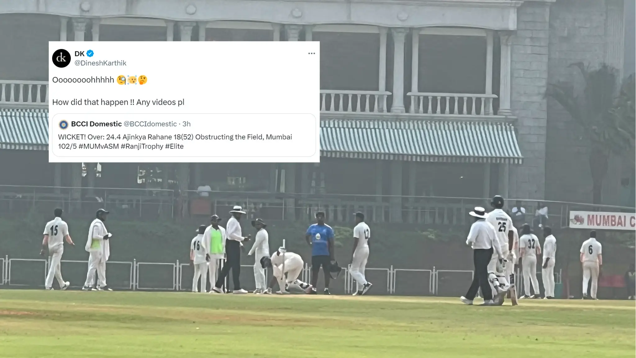 Ajinkya Rahane gets out for OBSTRUCTING THE FIELD, sits at crease in ...