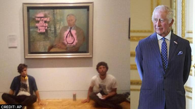 After smearing cake on King Charles' wax statue, now his portrait ...