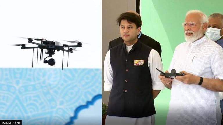 PM Modi pilots drone at inauguration of 2-day Bharat Drone Mahotsav ...