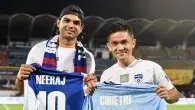 Neeraj Chopra arrives at Kanteerava to watch ISL match, swaps jerseys ...