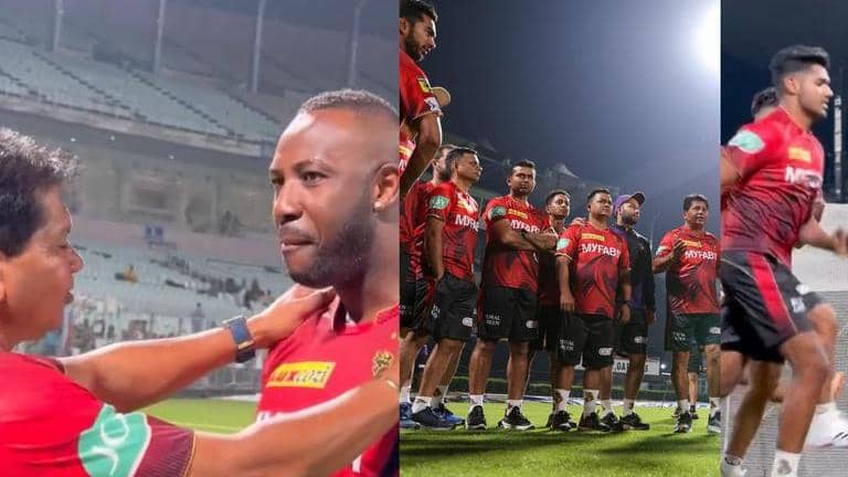 KKR players train hard during first team session at Eden Gardens ahead ...