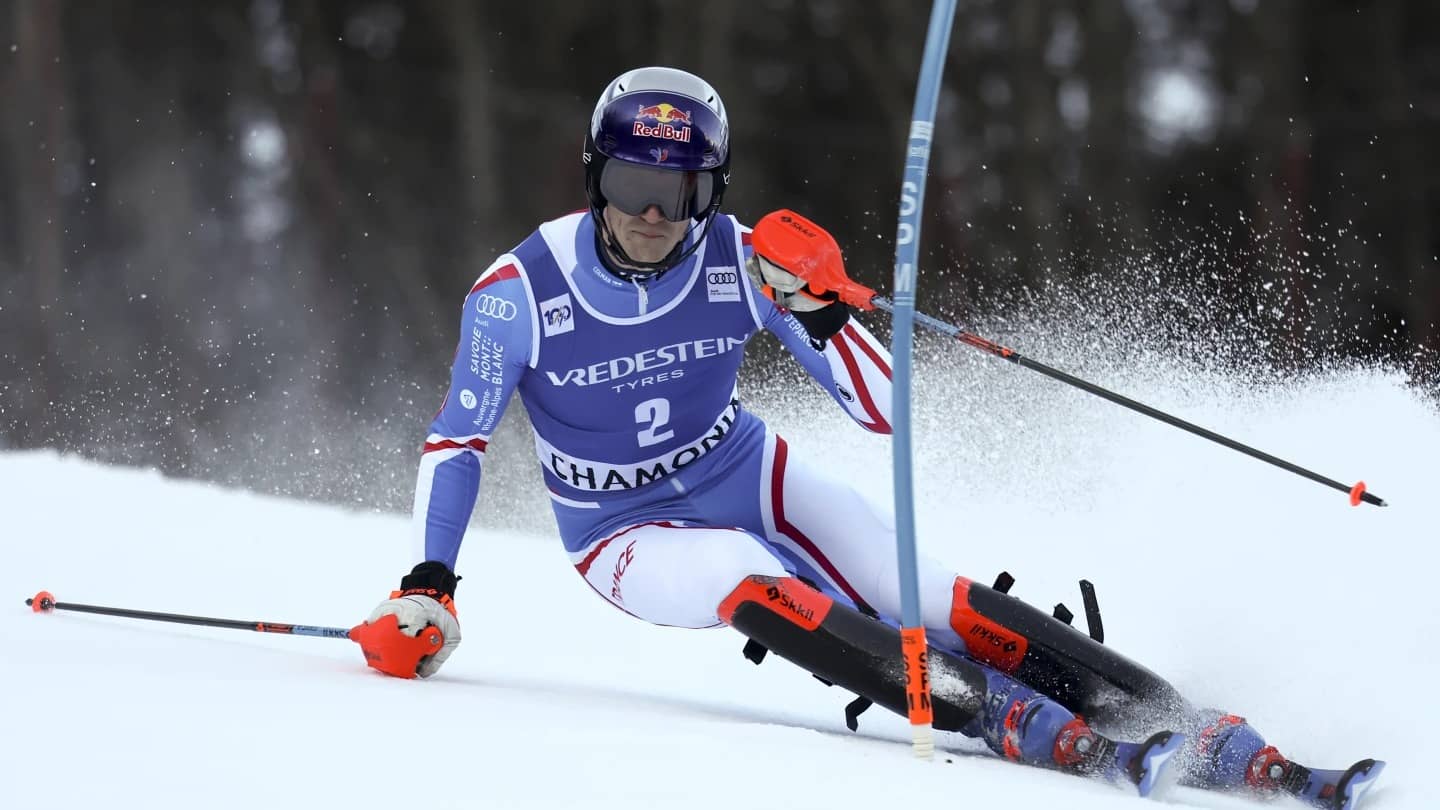 Olympic slalom champion Clement Noel leads World Cup ski race in his ...