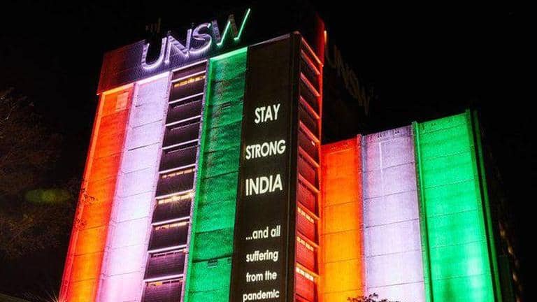 Sydney: UNSW building lights up in tricolour in solidarity with India's ...
