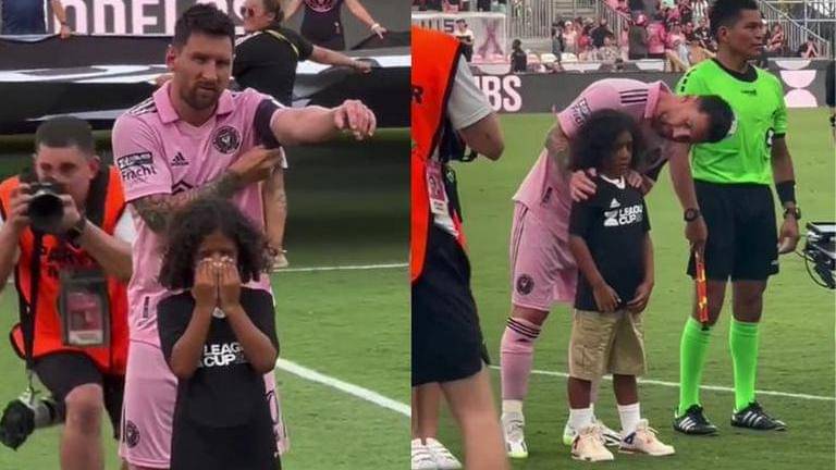 Lionel Messi displays humble gesture towards crying kid ahead of ...