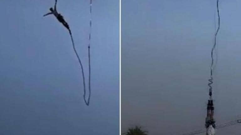 Video of tourist falling as cord snaps during 10-storey bungee jump in ...