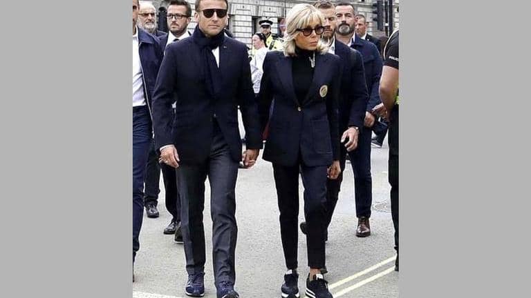 French President Emmanuel Macron does a sneaker blunder at Queen's ...