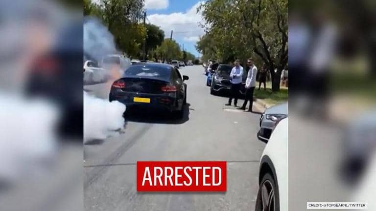 Mercedes bursts into flames while driver attempts burnout, video leaves ...