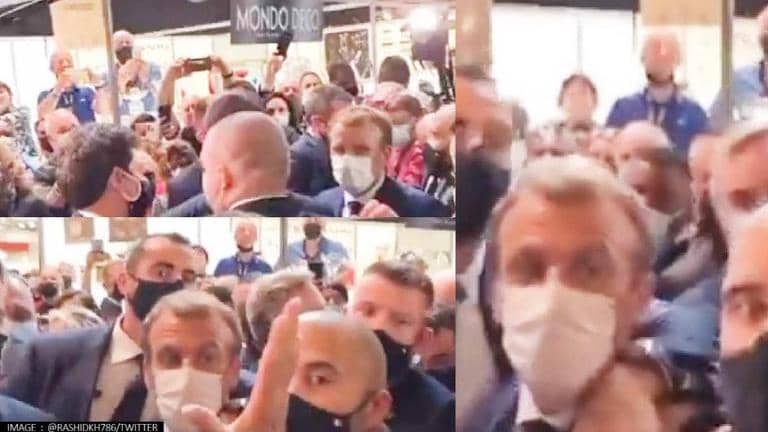 French President Emmanuel Macron hit by an egg thrown from crowd, watch ...