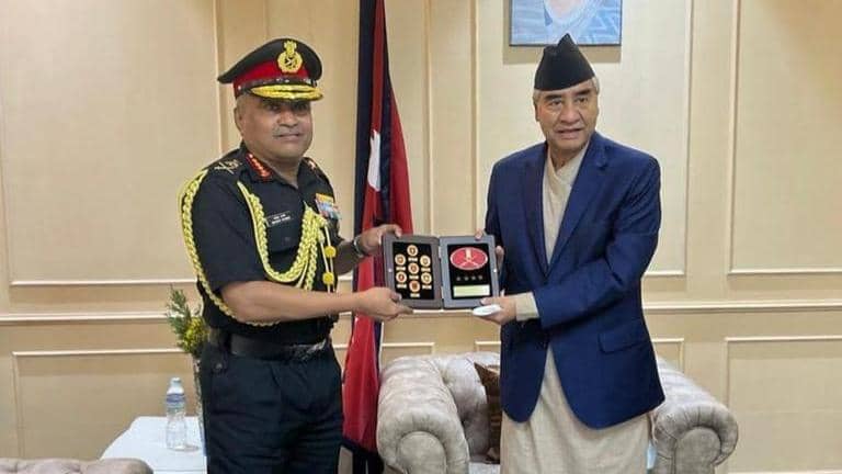 Indian Army chief Gen. Pande calls on Nepal PM Sher Bahadur Deuba ...
